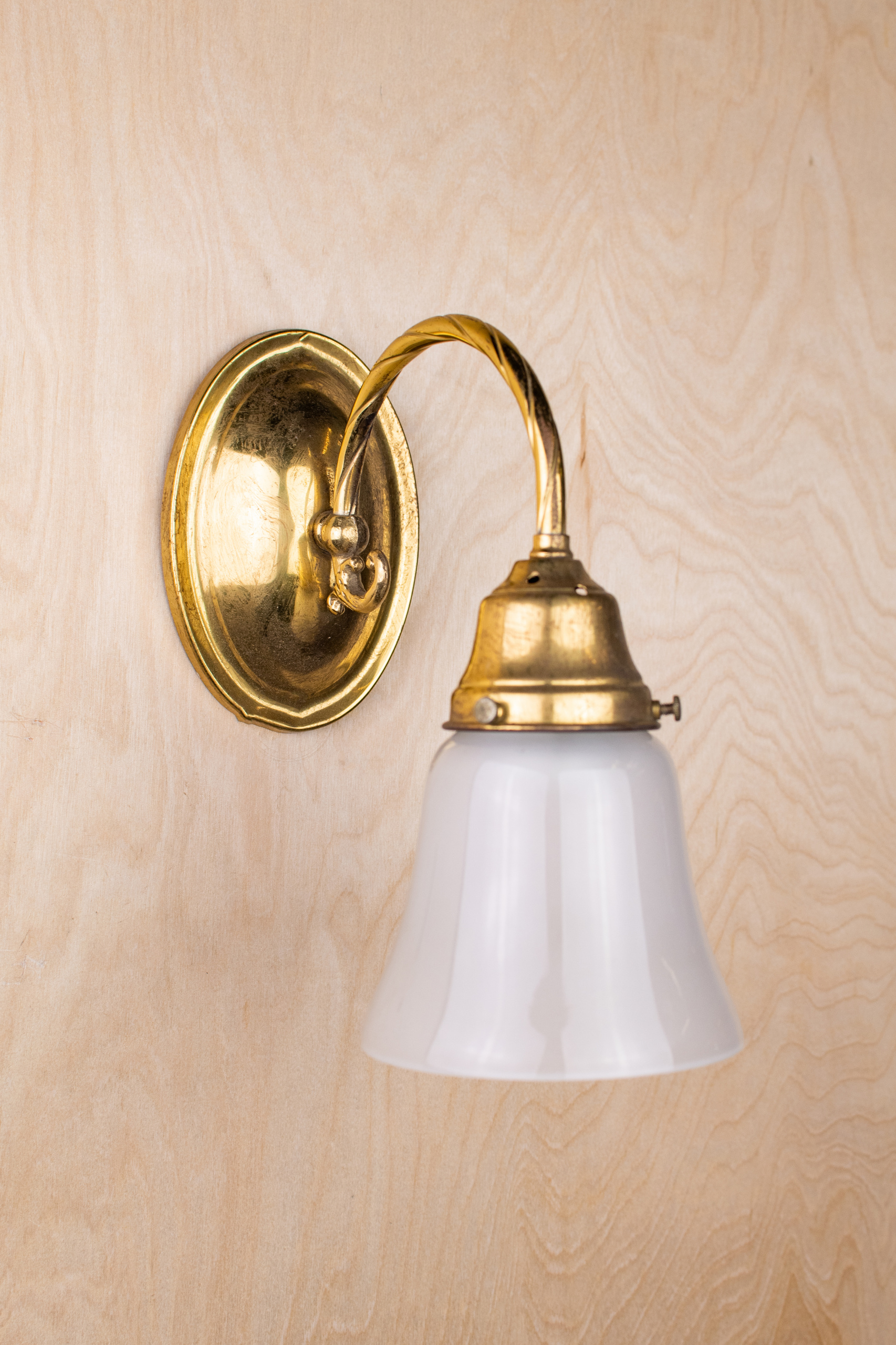Curved Arm Polished Brass Wall Sconce With Frosted Glass Shade | Wall ...