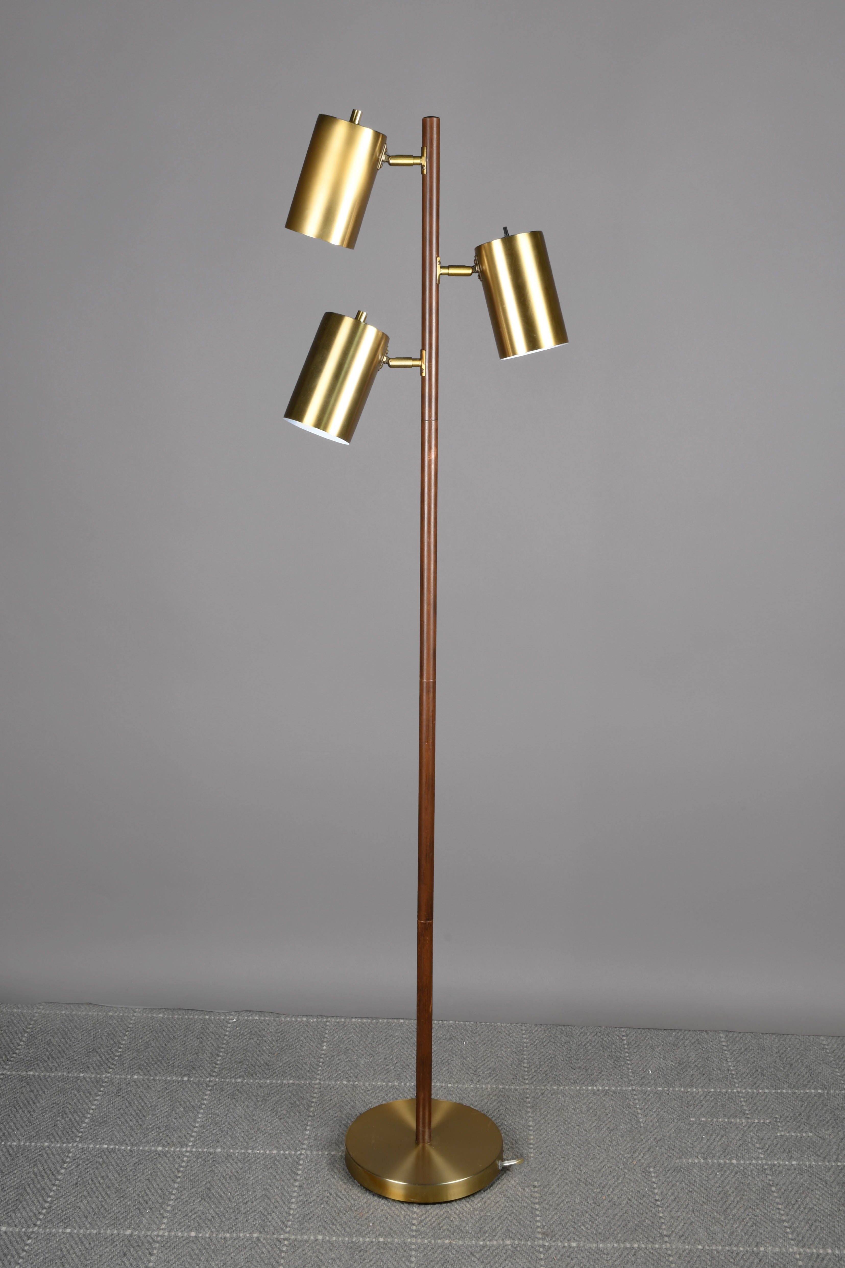 Wooden & Brass Three Light Directional Floor Lamp | Floor Lamps ...
