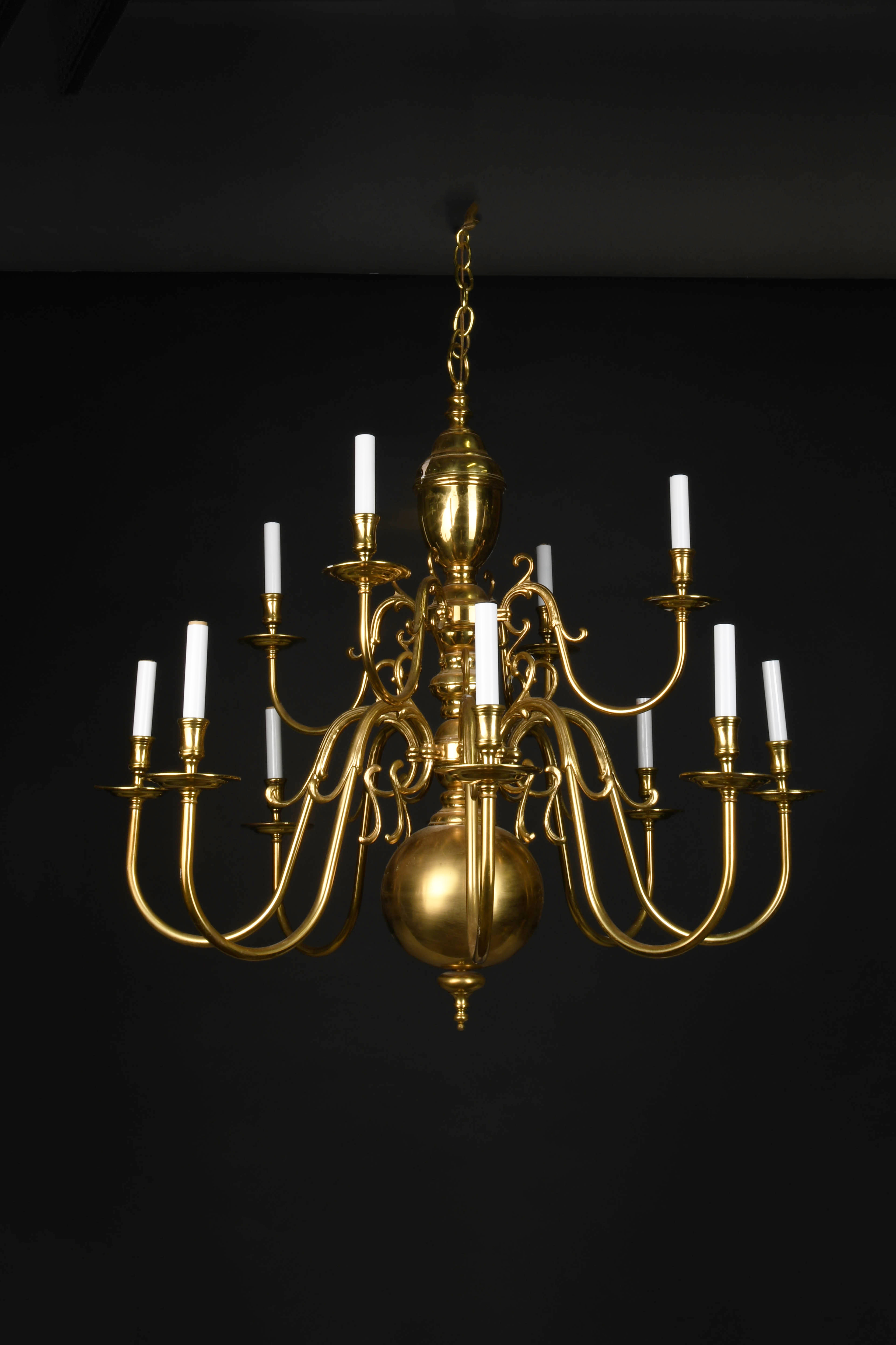 Twelve Light Two Tiered Polished Brass Chandelier | Hanging Fixtures ...