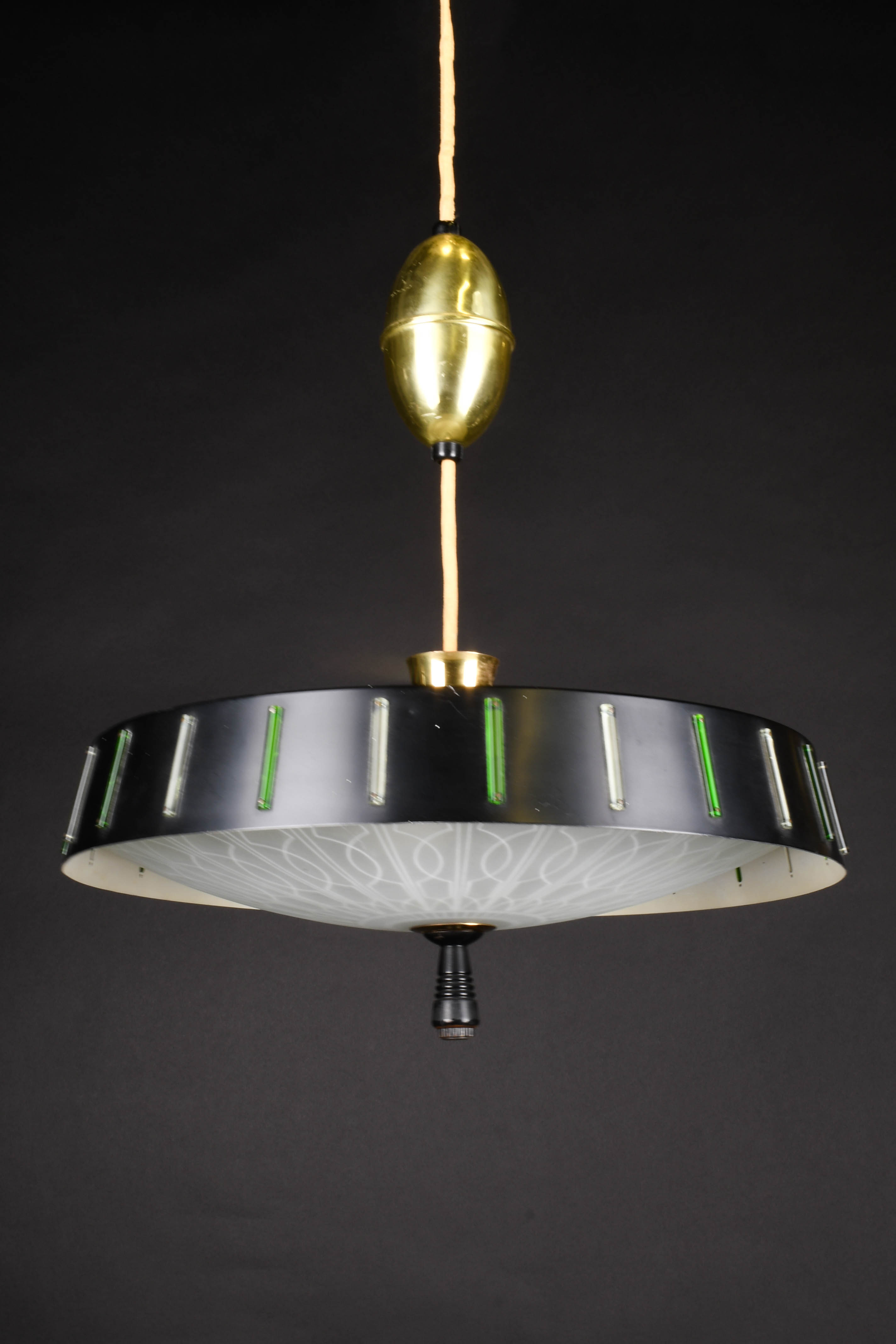 Black Metal Green & Clear Glass Pull Down Fixture | Hanging Fixtures ...