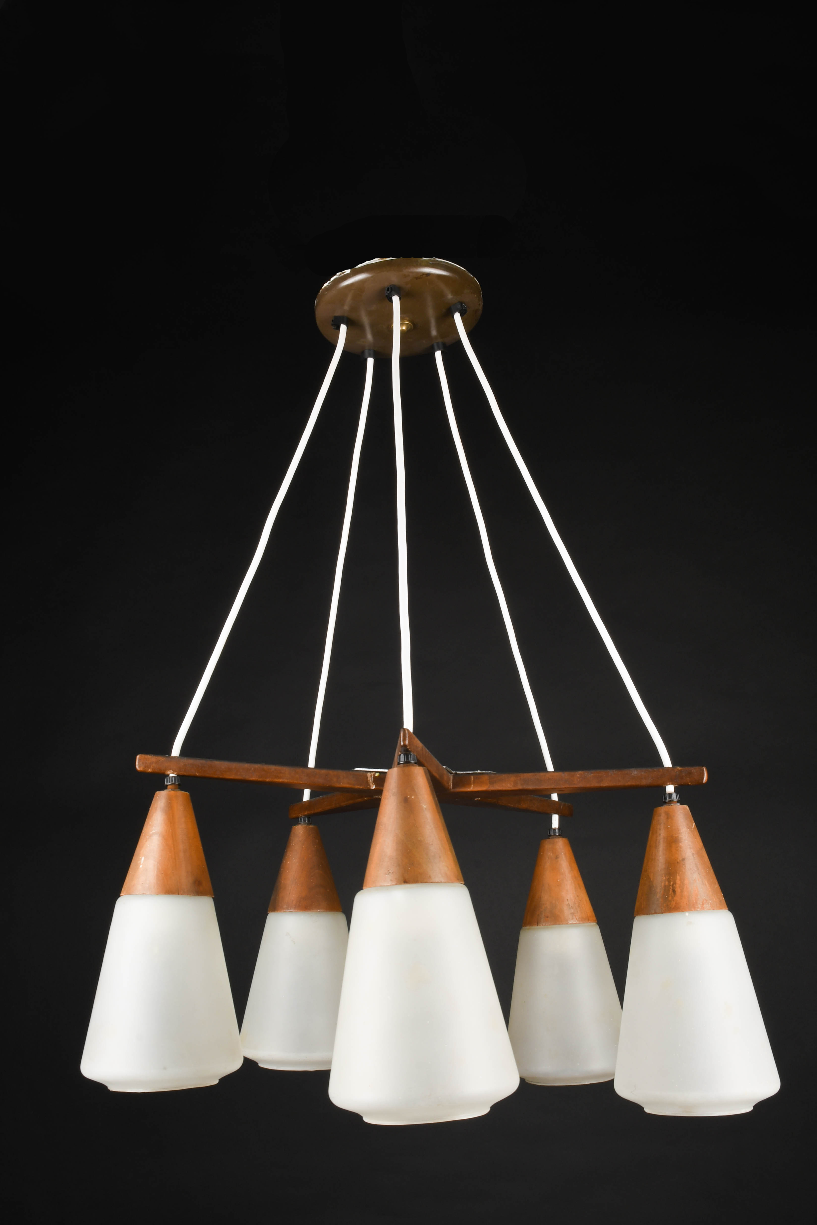 Wood & Glass Mid Century Five Light Hanging Fixture | Hanging Fixtures ...