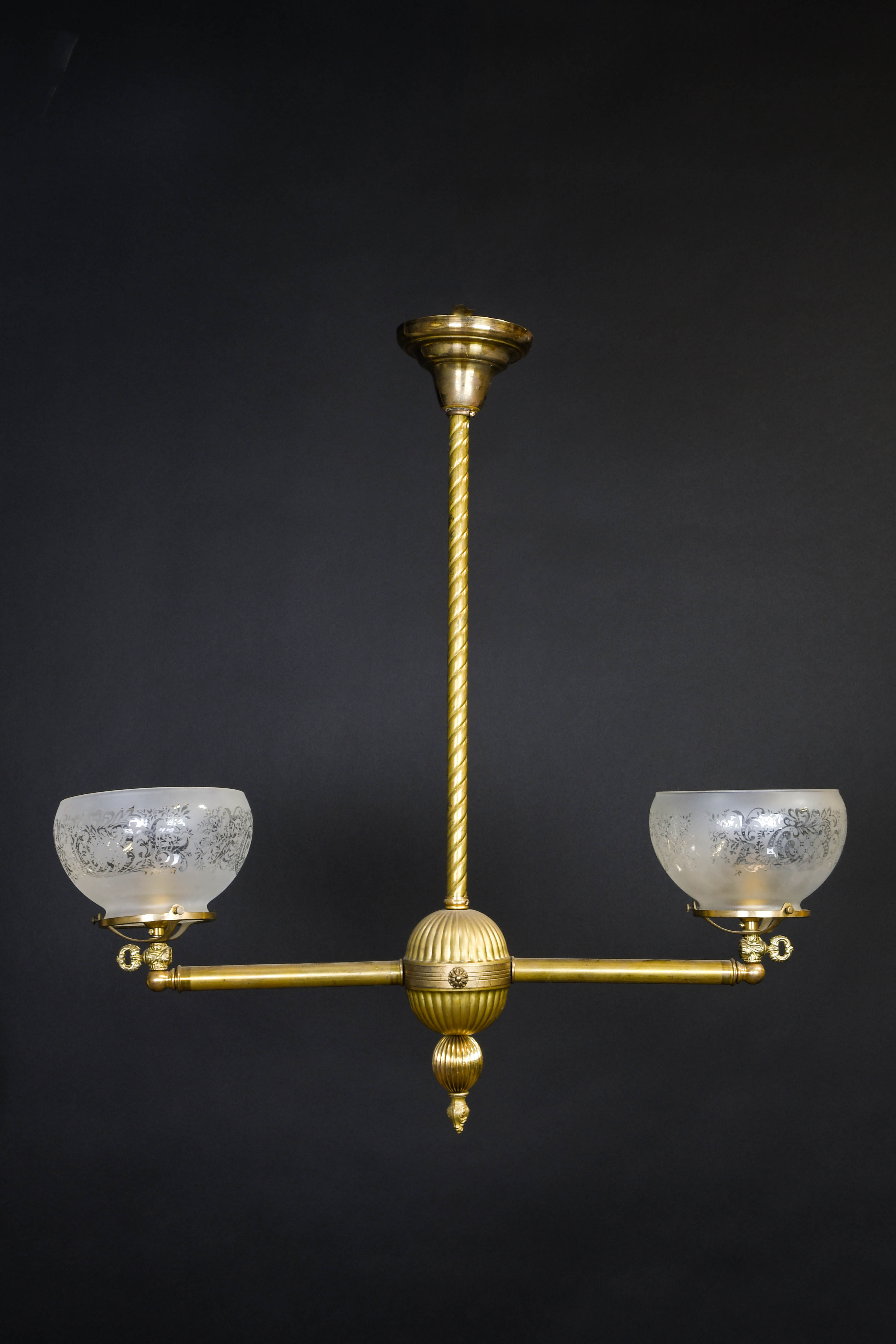 Two Light Brass Electrified Oil Chandelier | Hanging Fixtures ...