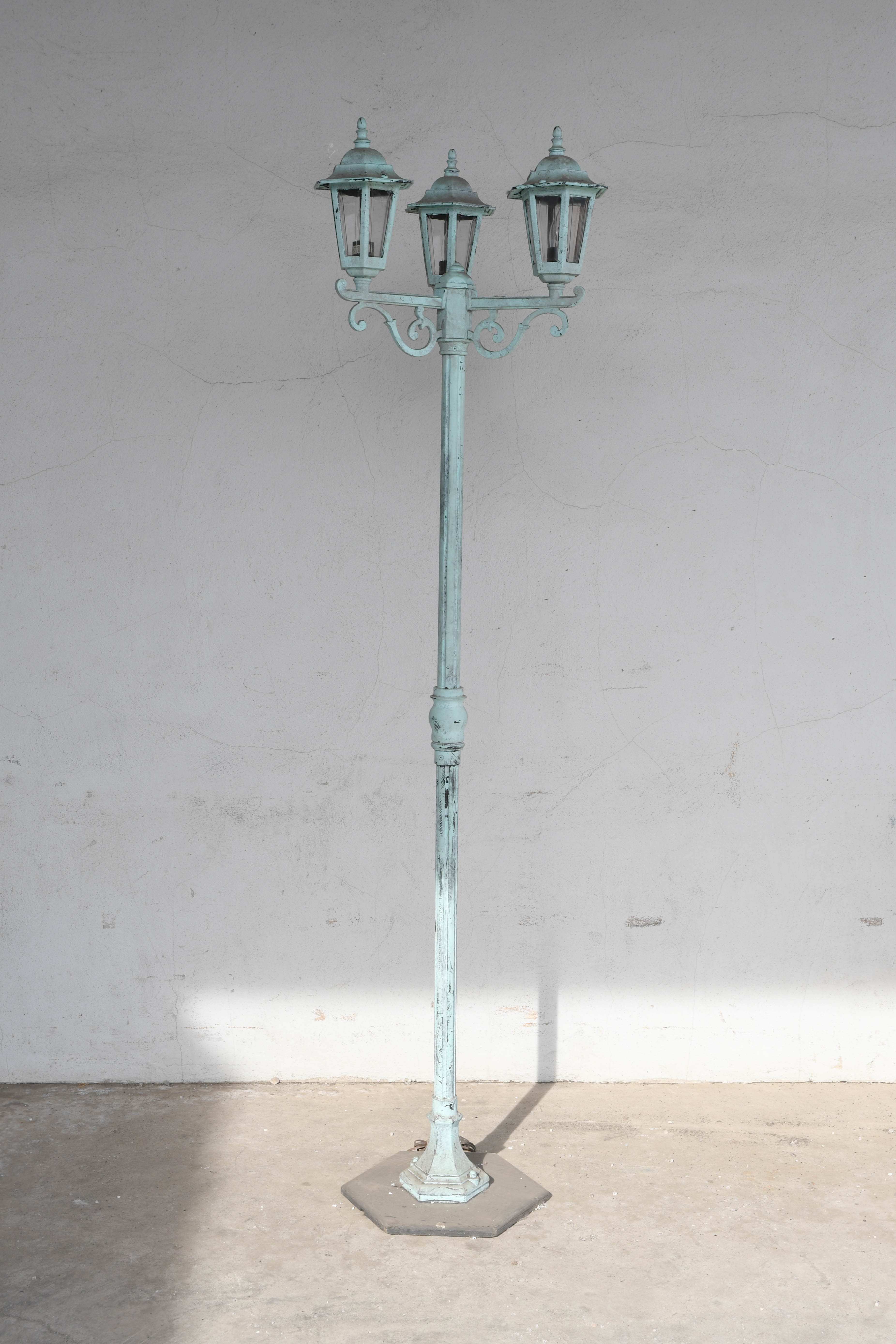 Distressed Green Three Headed Lamp Post | Outdoor | Collection | City ...
