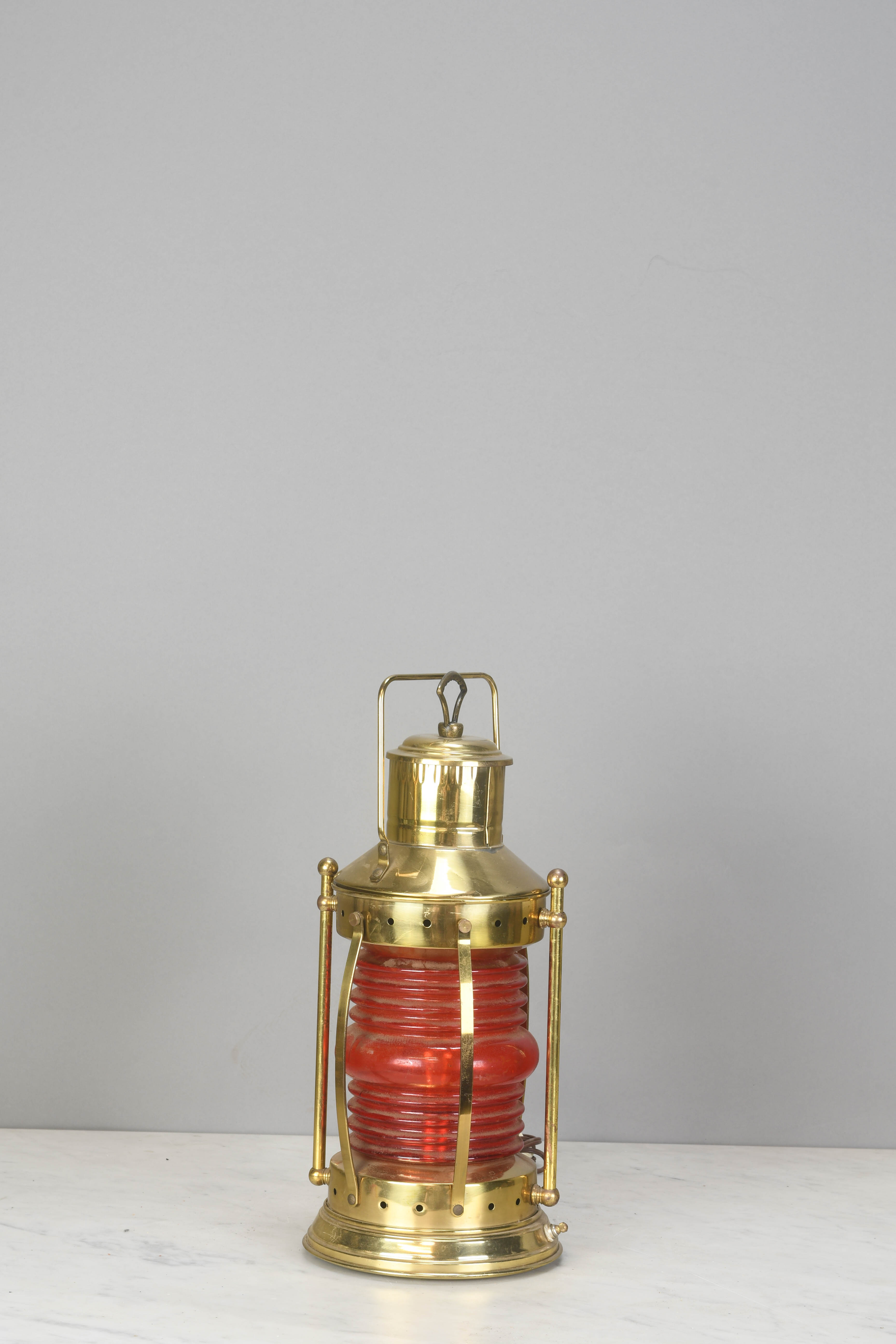 Polished Brass & Red Glass Lantern | Table Lamps | Collection | City ...
