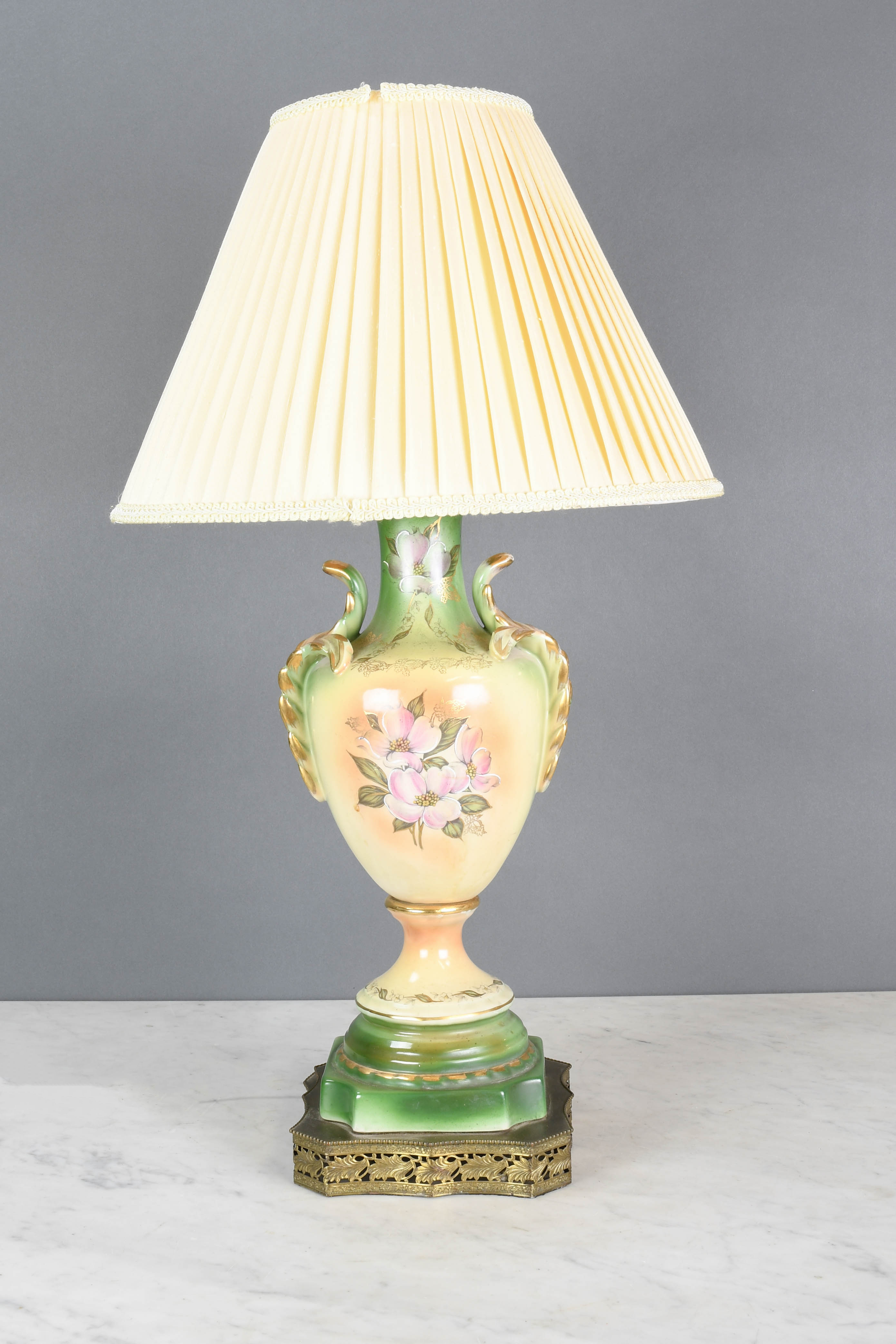 Green & Yellow Painted Floral Ceramic Table Lamp | Table Lamps ...