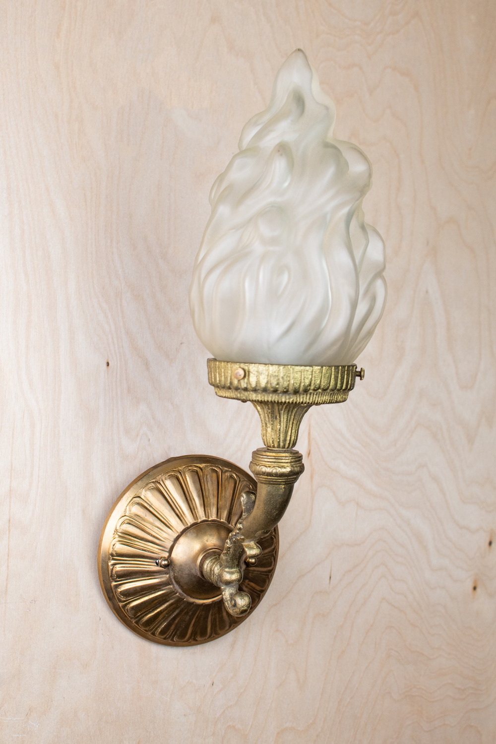 Torch Style Brass Wall Sconce With Flame Shaped Shade | Wall Lights ...