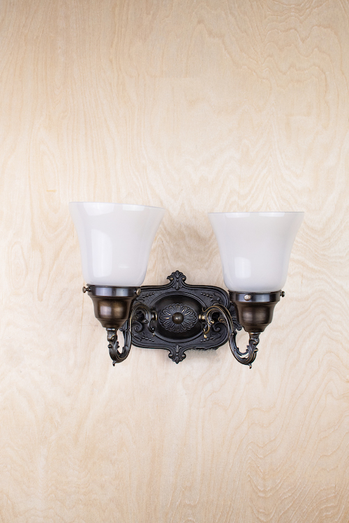 Two Light Bronze Wall Sonce w/Frosted Glass Shades | Wall Lights ...