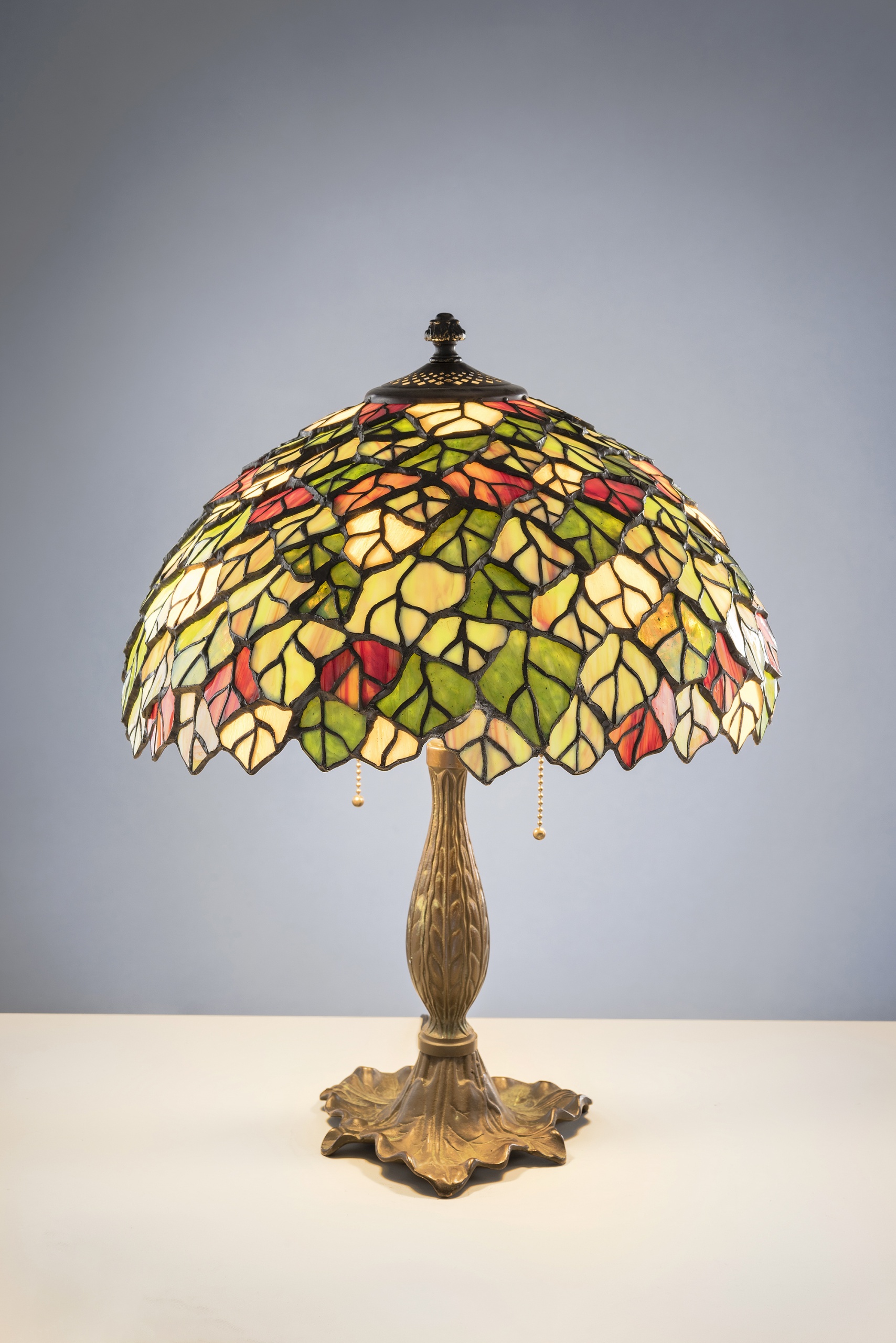 Antique Bronze Table Lamp w/Leaded Glass Shade | Table Lamps ...