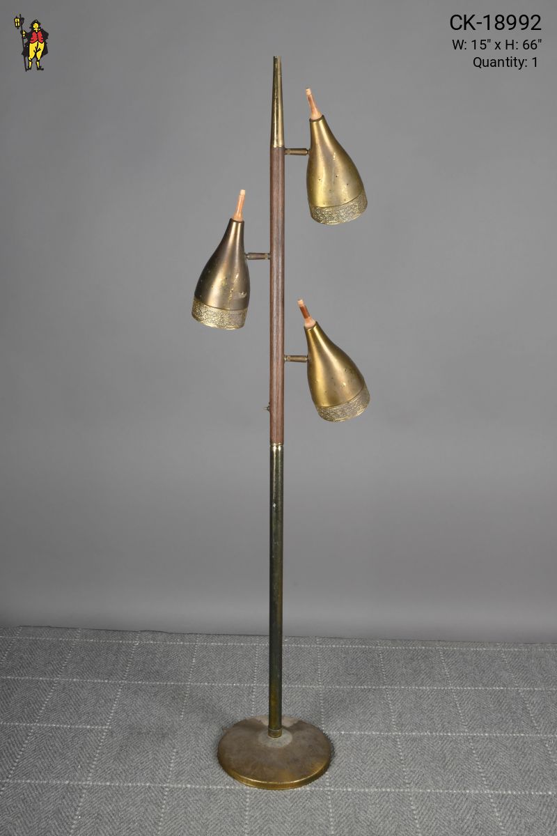 Wood & Brass Three Light Distressed Directional Floor Lamp | Floor ...