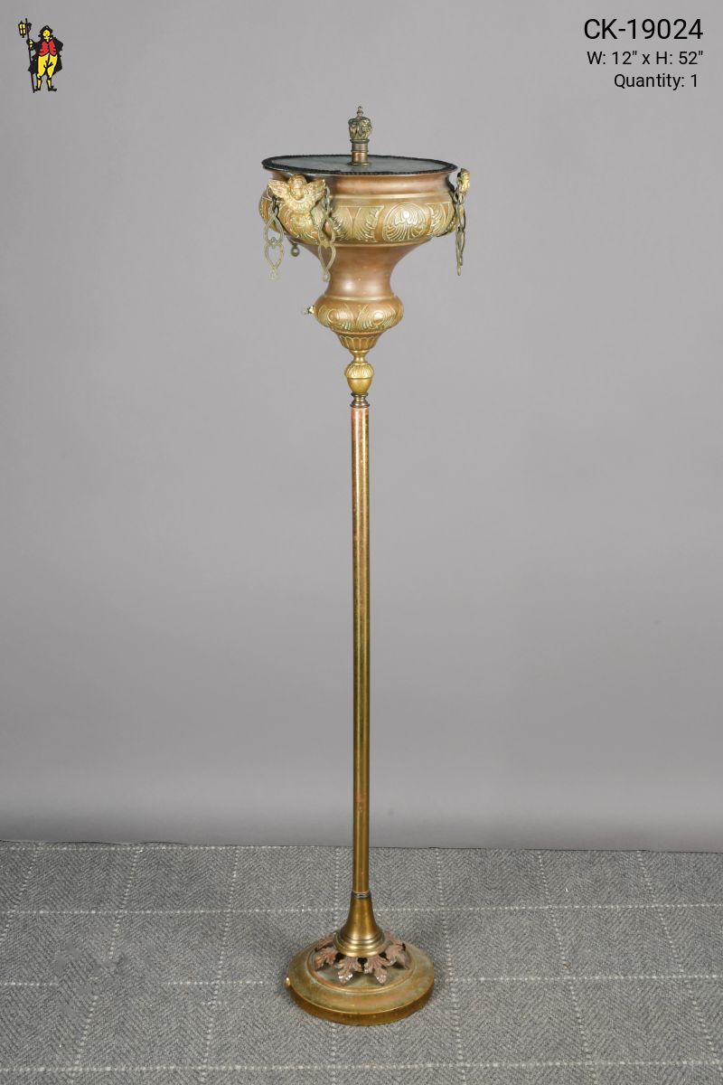Antique Brass Floor Lamp w/Blue Slag Glass Flat Shade Top | Floor Lamps ...