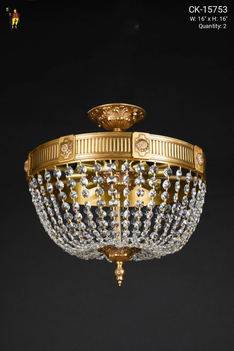Crystal & Brass Semi-Flush Mount Hanging Fixture | Hanging Fixtures ...