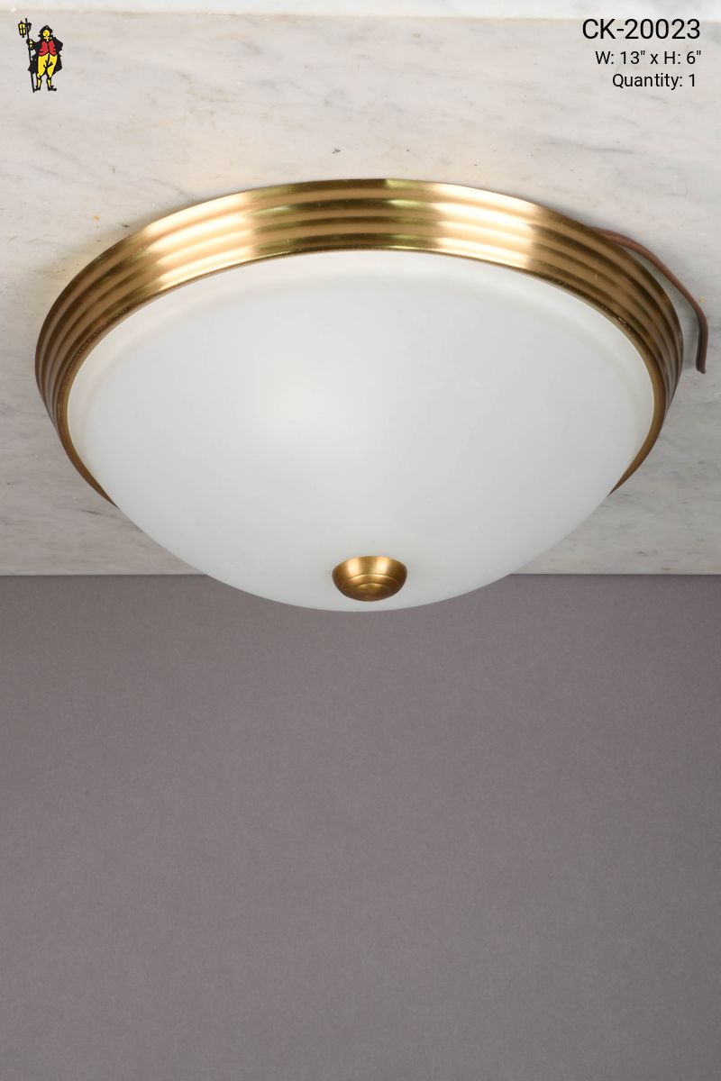 Antique Bras & Frosted Glass Flush Mount Fixture | Hanging Fixtures ...
