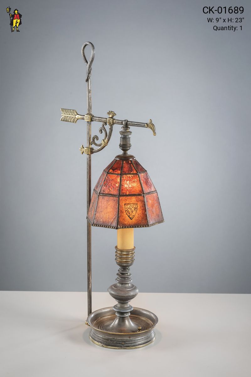 Antique Brass Bridge Table Lamp w/Amber Mica Shade | Table Lamps ...
