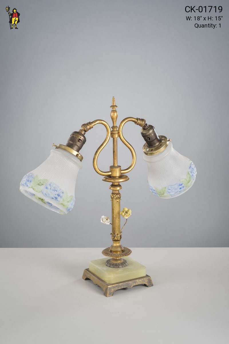 Two Light Brass Table Lamp w/Glass Shades | Table Lamps | Collection ...
