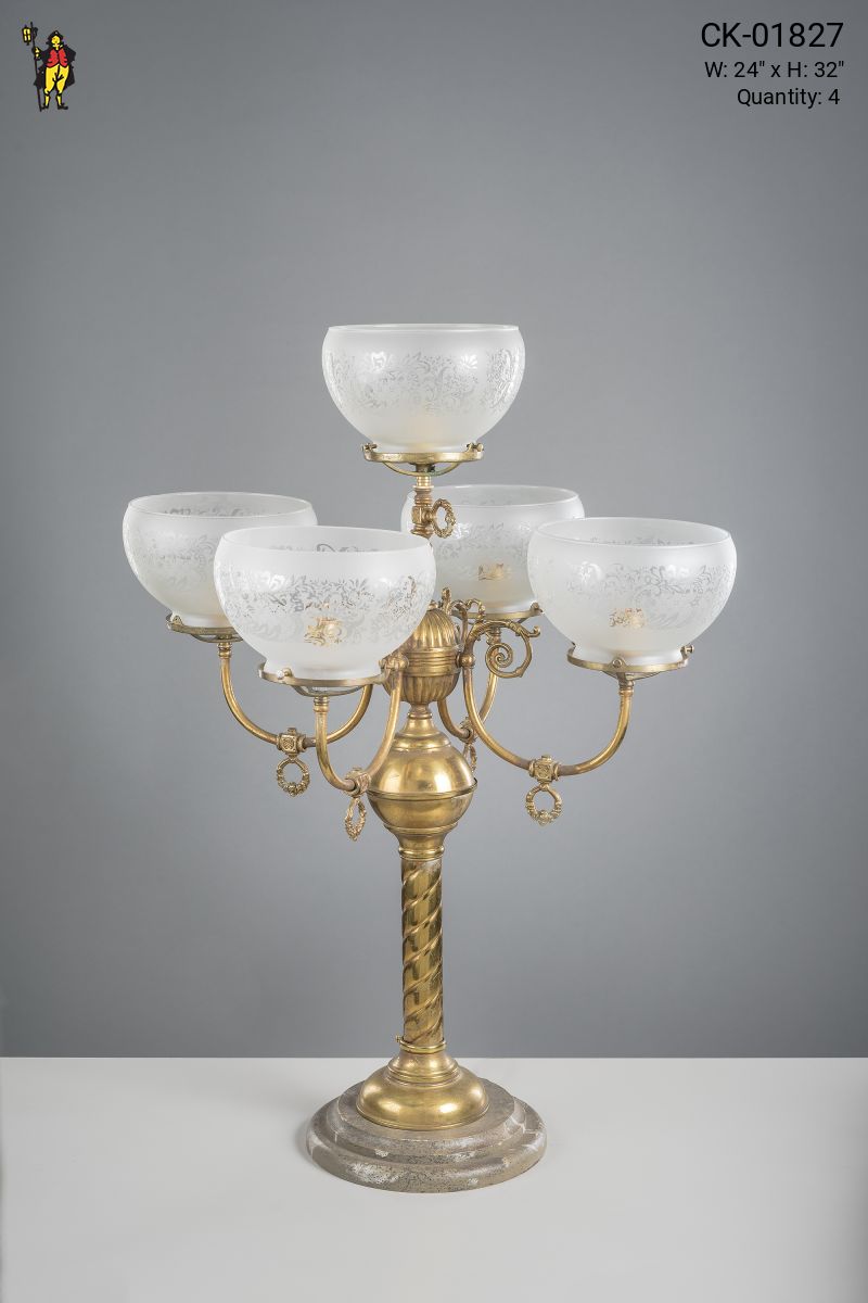 Five Light Curved Arm Table Lamp w/Etched Glass Bowl Shades | Table ...