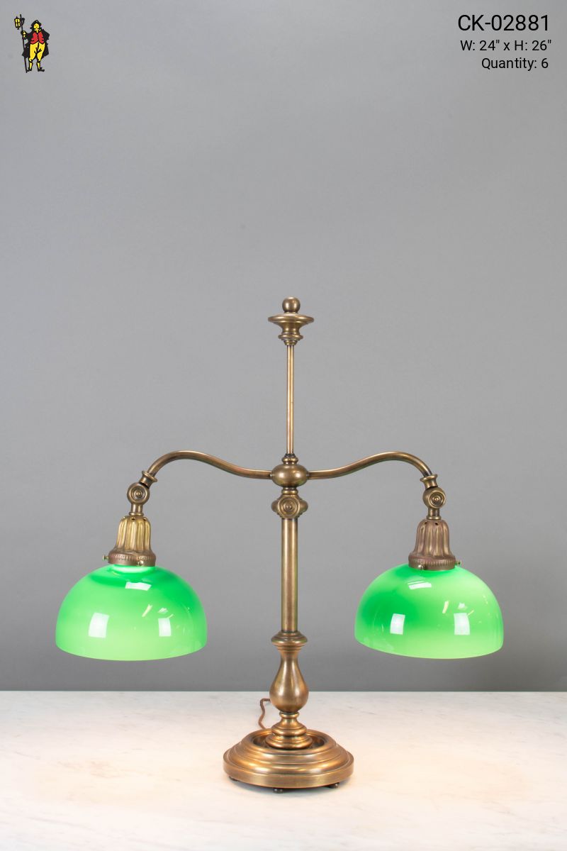 Two Light Adjustable Table Lamp w/Green Glass Shades | Table Lamps ...
