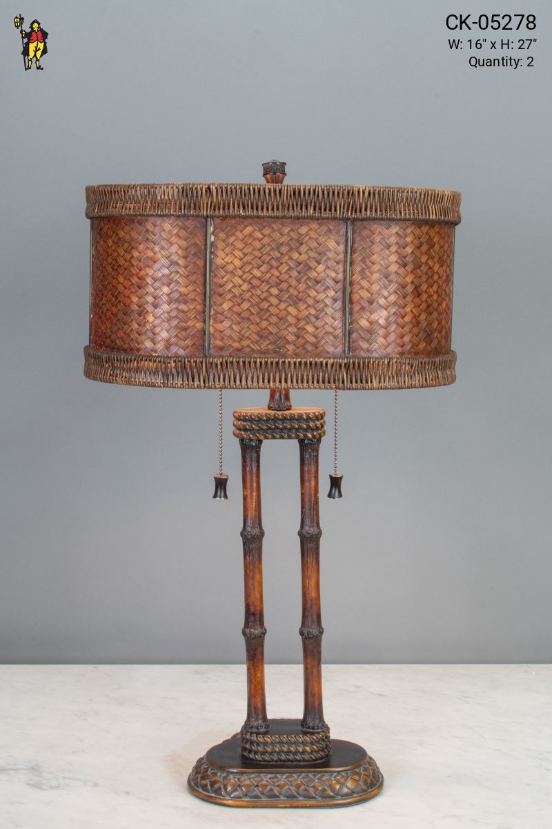 Wooden Two Light Table Lamp w/Woven Shade | Table Lamps | Collection ...