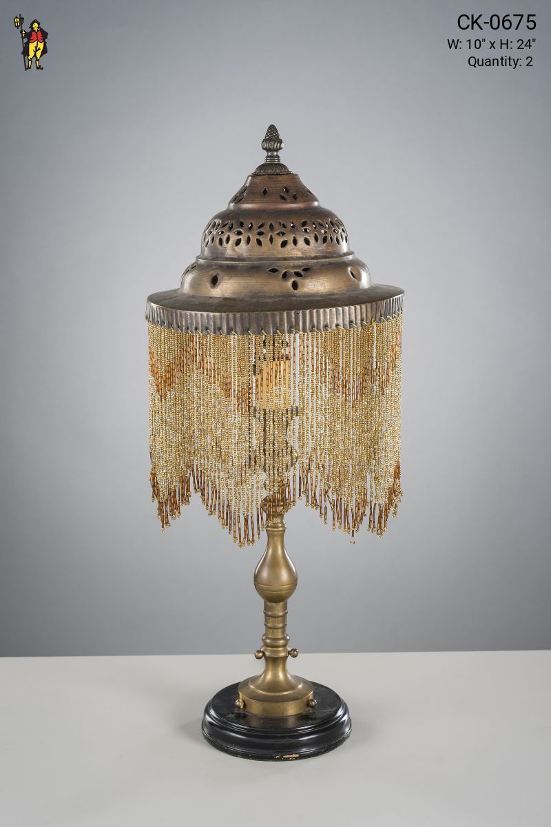 Brass Table Lamp w/Pierced Brass Fringed Shade | Table Lamps ...