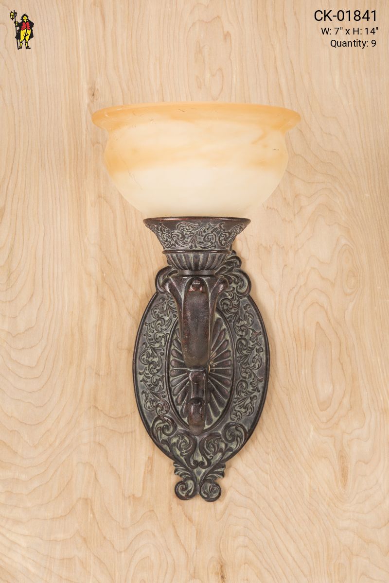 One Light Dark Bronze Wall Sconce w/Alabaster Shade | Wall Lights ...
