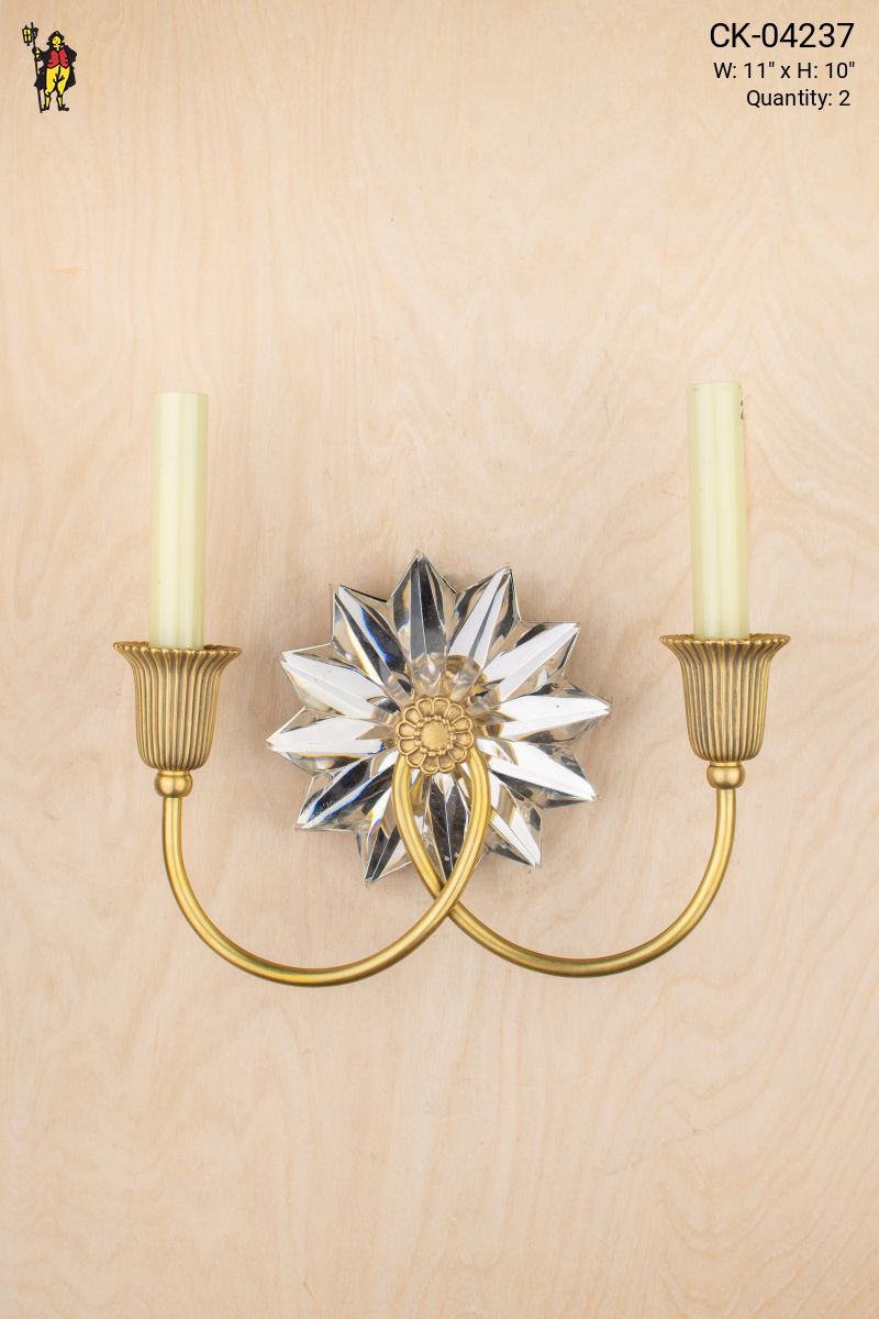Crystal Backplate Brass Two Candle Wall Sconce | Wall Lights ...