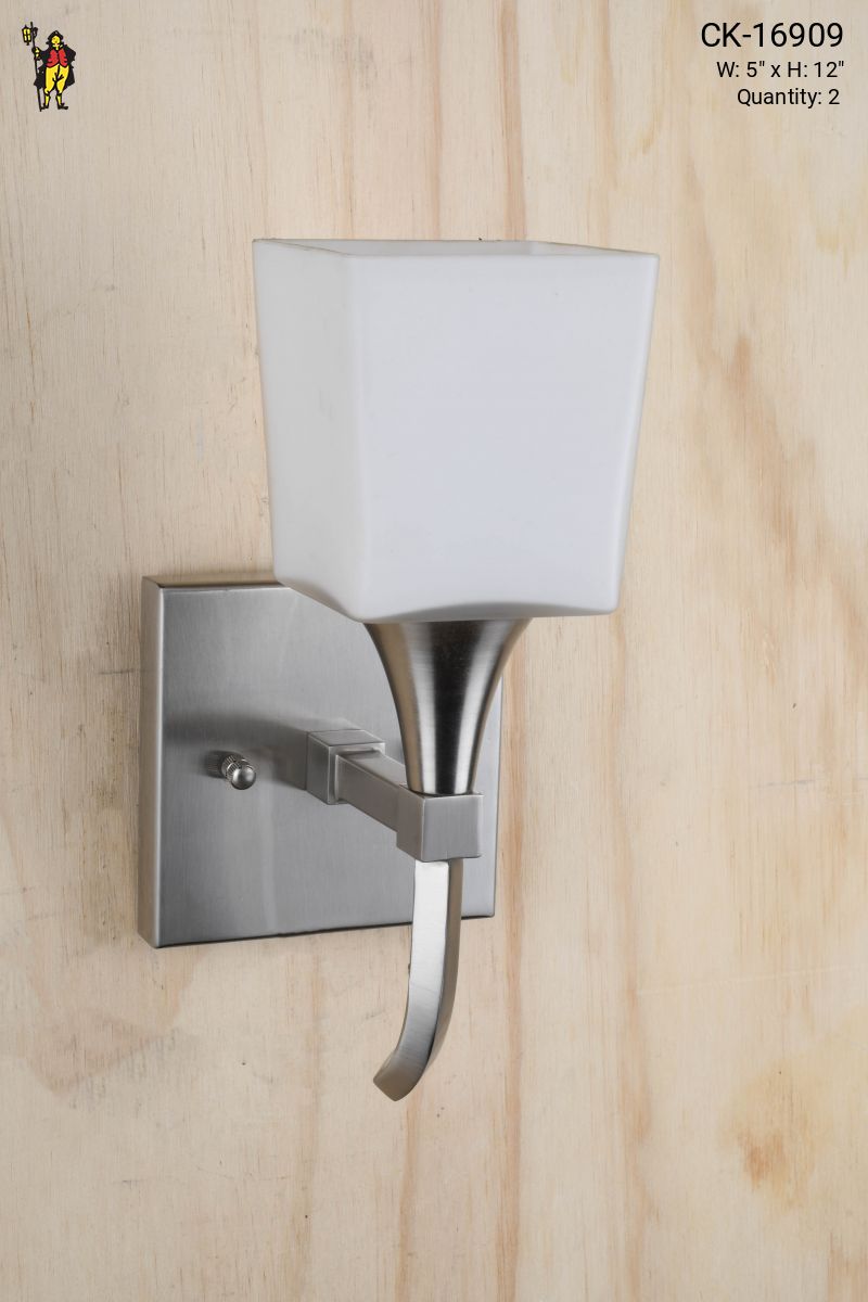 Nickel Single Light Modern Wall Sconce w/Square Glass Shade | Wall ...